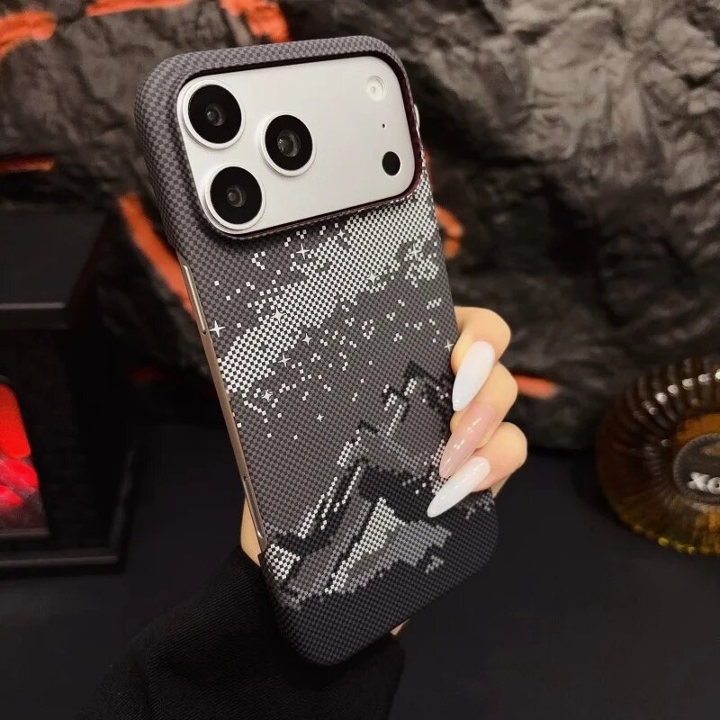 Ультратонкий магнитный чехол с узором под карбон для iPhone 17 Air 16 Айфон 15 Про Макс, Серый, A2