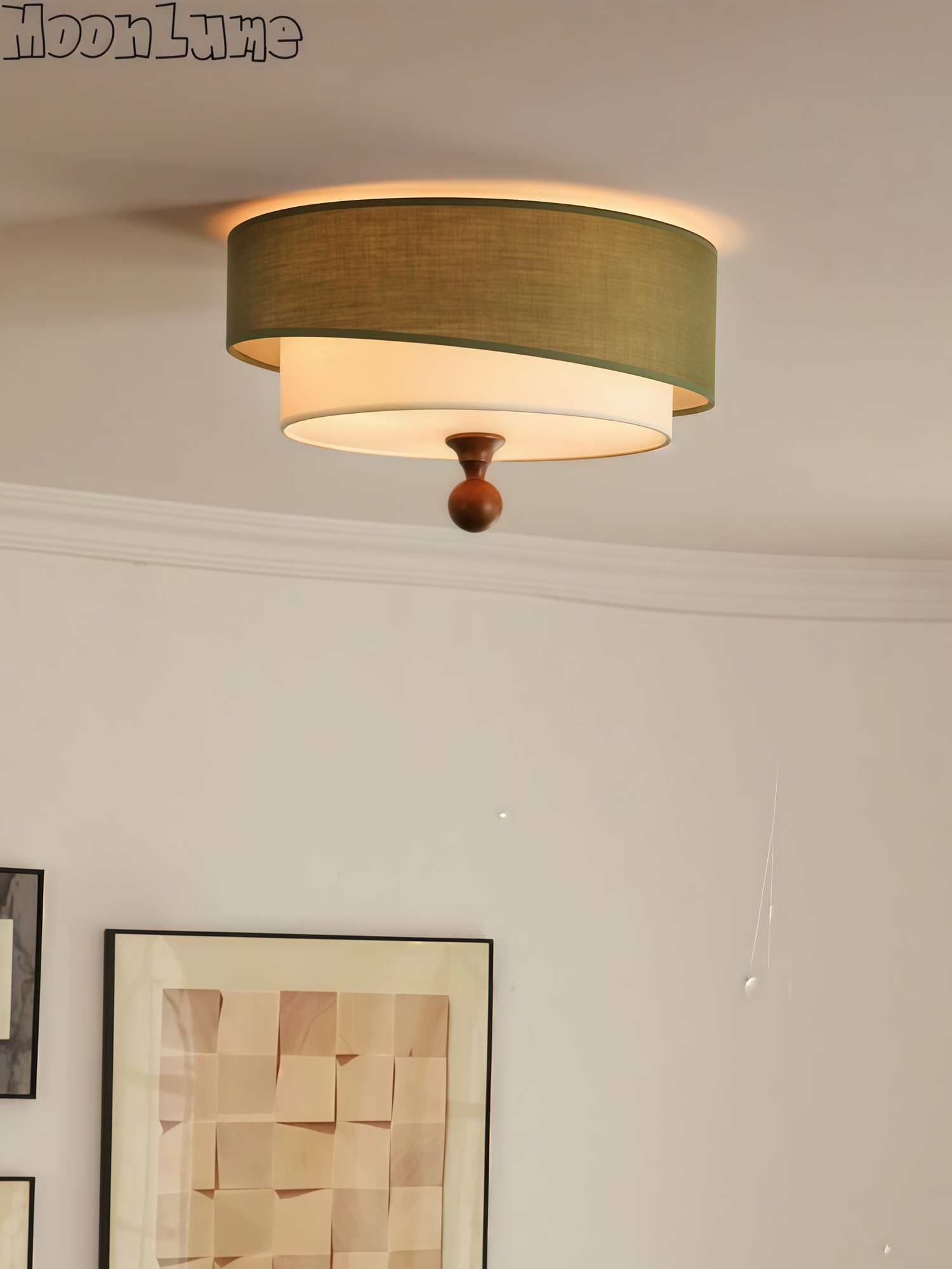 Светильник Clear Lighting в стиле "ваби-саби", E27, механический, ткань/дерево,40cm, зелёный