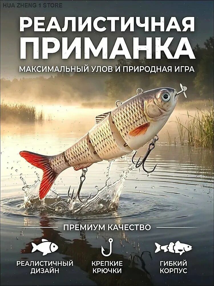 Электрическая роботизированная рыболовная приманка, 4-сегментный автоматический свимбейт, с поплавком