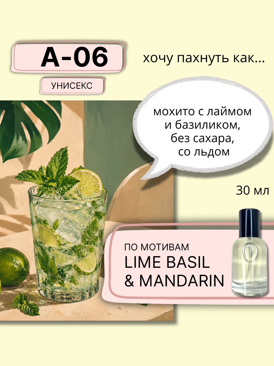 Духи Lime Basil & Mandarin от Aromat Perfume, A-06, Extrait de Parfum, 30 мл, унисекс, цитрусовый фужерный
