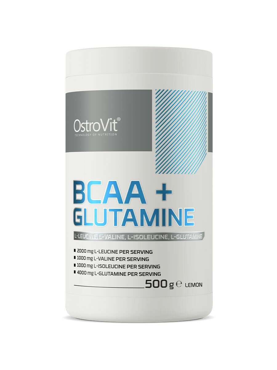 Ostrovit, BCAA+GLUTAMINE, Глютамин, Спортивное питание, Аминокислоты для набора мышечной массы и похудения, порошок 500г со вкусом лимона