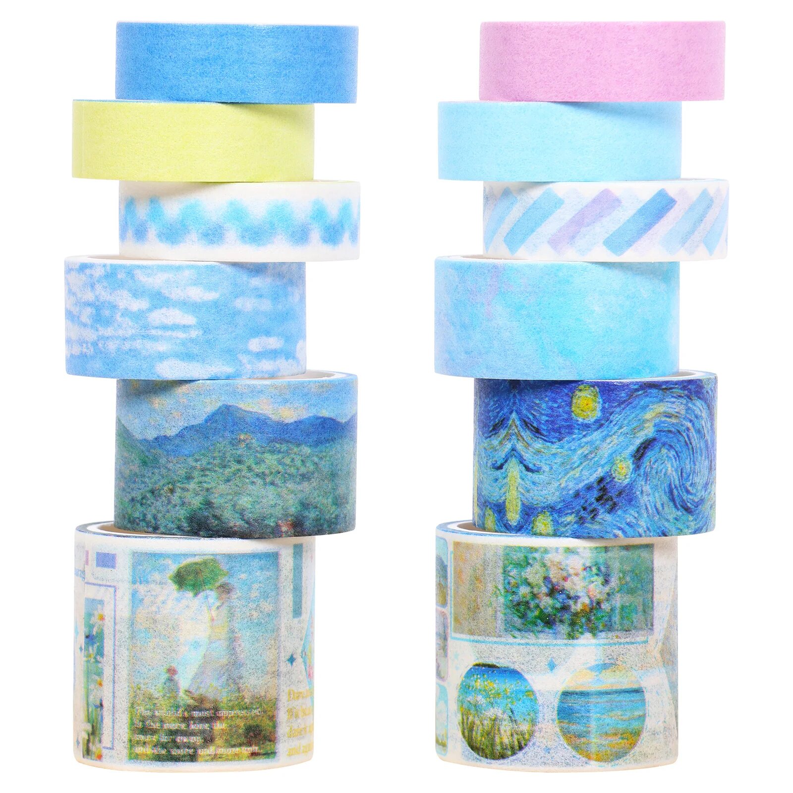 Декоративный скотч Washi Tape, синий, 12 шт.