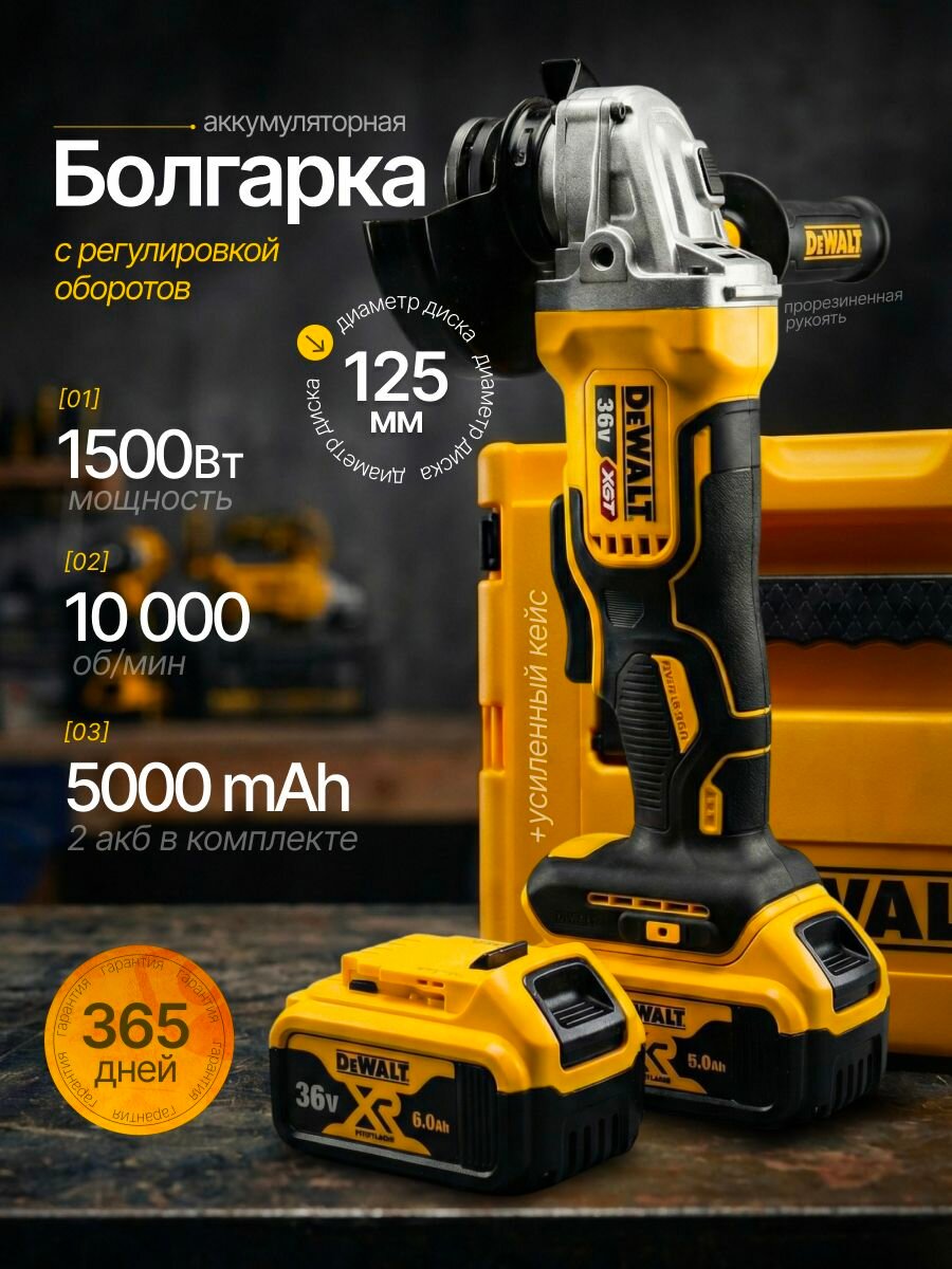 Болгарка аккумуляторная 125 , УШМ с регулировкой оборотов