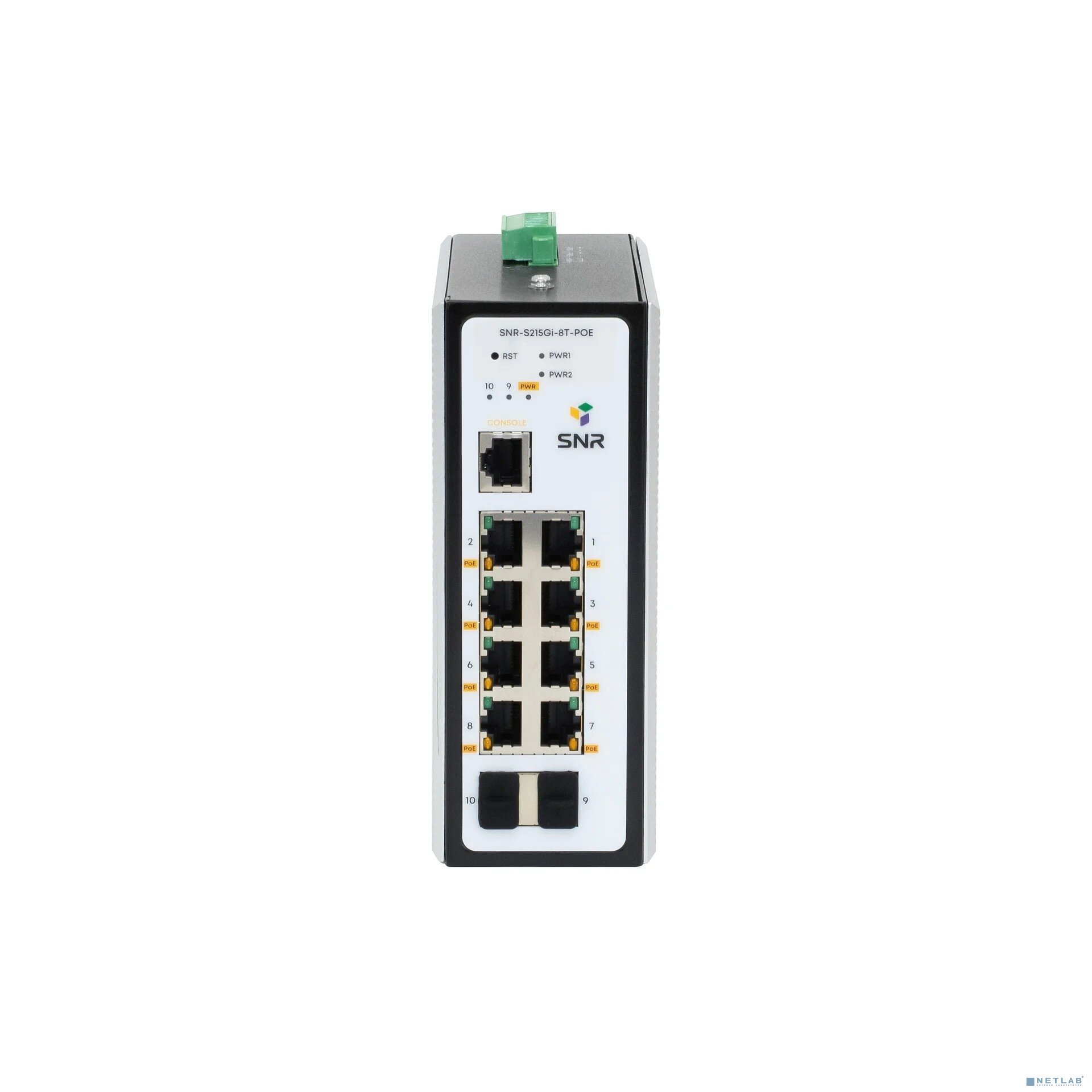 SNR SNR-S215Gi-8T-POE Управляемый промышленный Web Smart PoE коммутатор уровня 2, 8 портов 10/100/1000Base-T, 2 порта 100/1000Base-X (SFP), бюджет PoE 180 Вт, два входа питания RPS 50-57V DC.