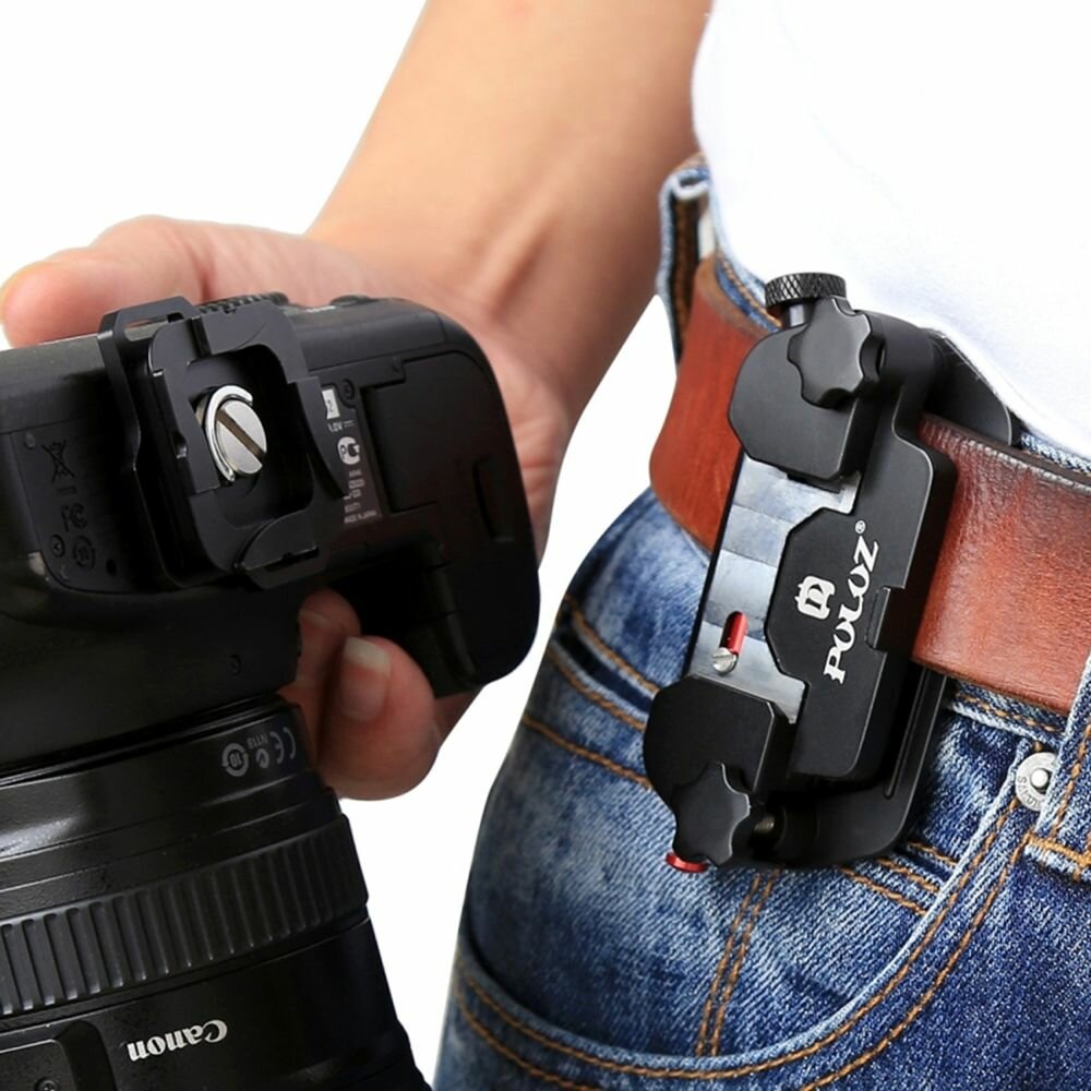 PULUZ Camera Clip, крепление на пояс для камеры, поясные зажимы, держатель, вешалка, быстросъемный зажим из алюминиевого сплава с пластиной, винт 1/4 дюйма для цифровых камер DV DSLR