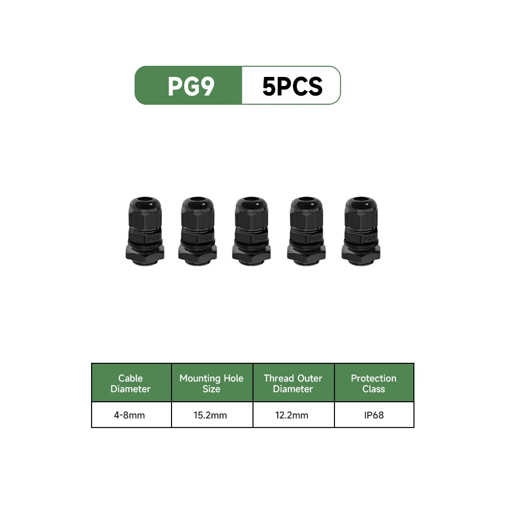 Водонепроницаемые кабельные вводы из нейлона IP68 PG7-PG16 черные PG9-Black-5Pcs