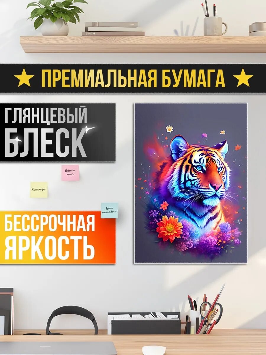 Постер на стену Тигр и краски - нейросеть — фото 1