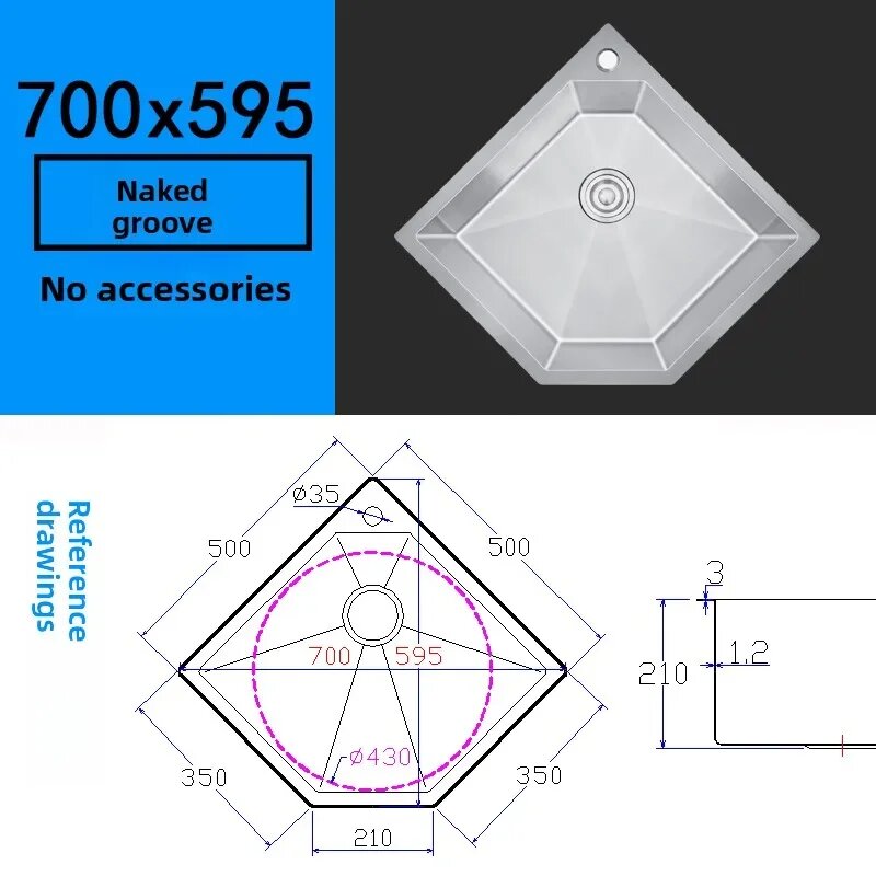 Кухонные раковины из черной нержавеющей стали Creative Diamond для дома, одноканальные, роскошные кухонные аксессуары, угловые раковины, шестиугольные раковины