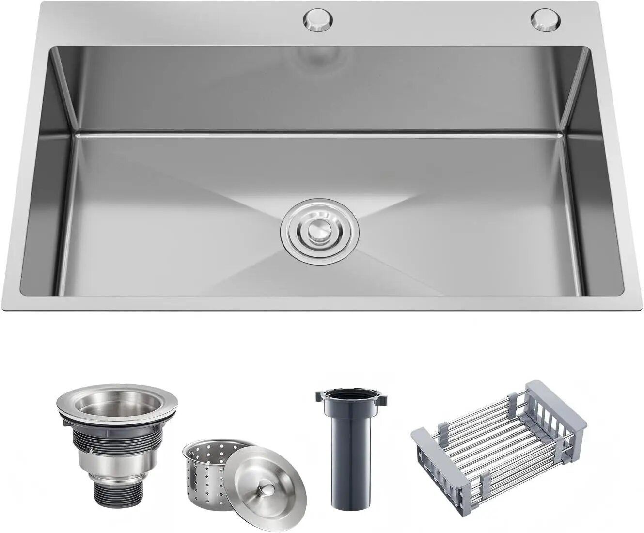 Кухонная раковина врезная 29,5x17,7 дюйма, односъемное Stainless Steel со стrainer-мешочком для RV, гаража