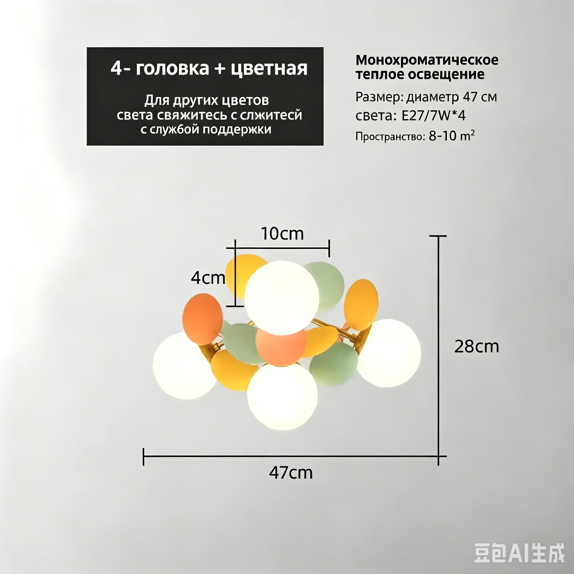 Люстра для спальни, освещение детской комнаты, пластиковые лепестки/цветная/4 ламп 47*47*28CM
