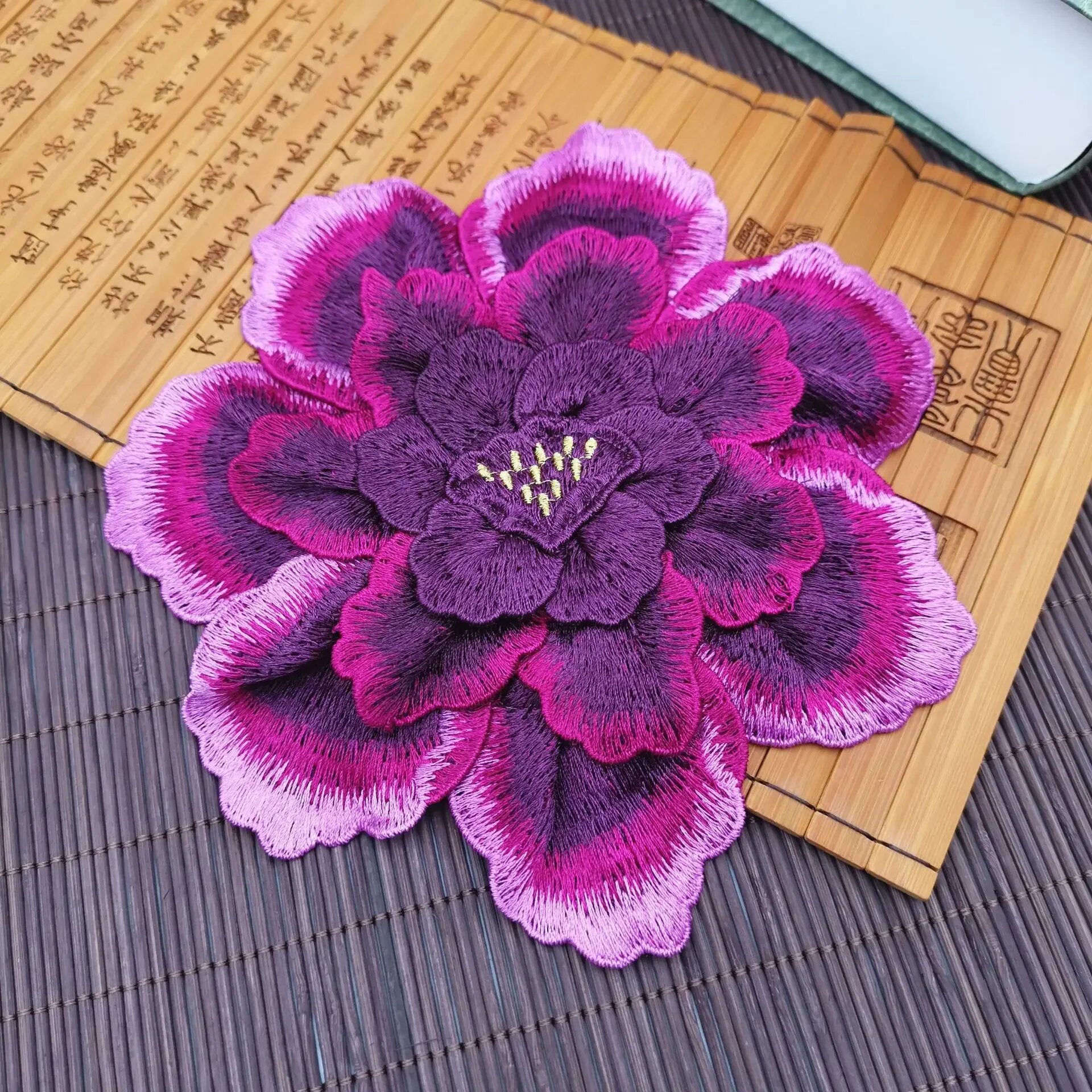 3D вышитая роза, аппликация для одежды, полиэстер Фиолетовый, purple