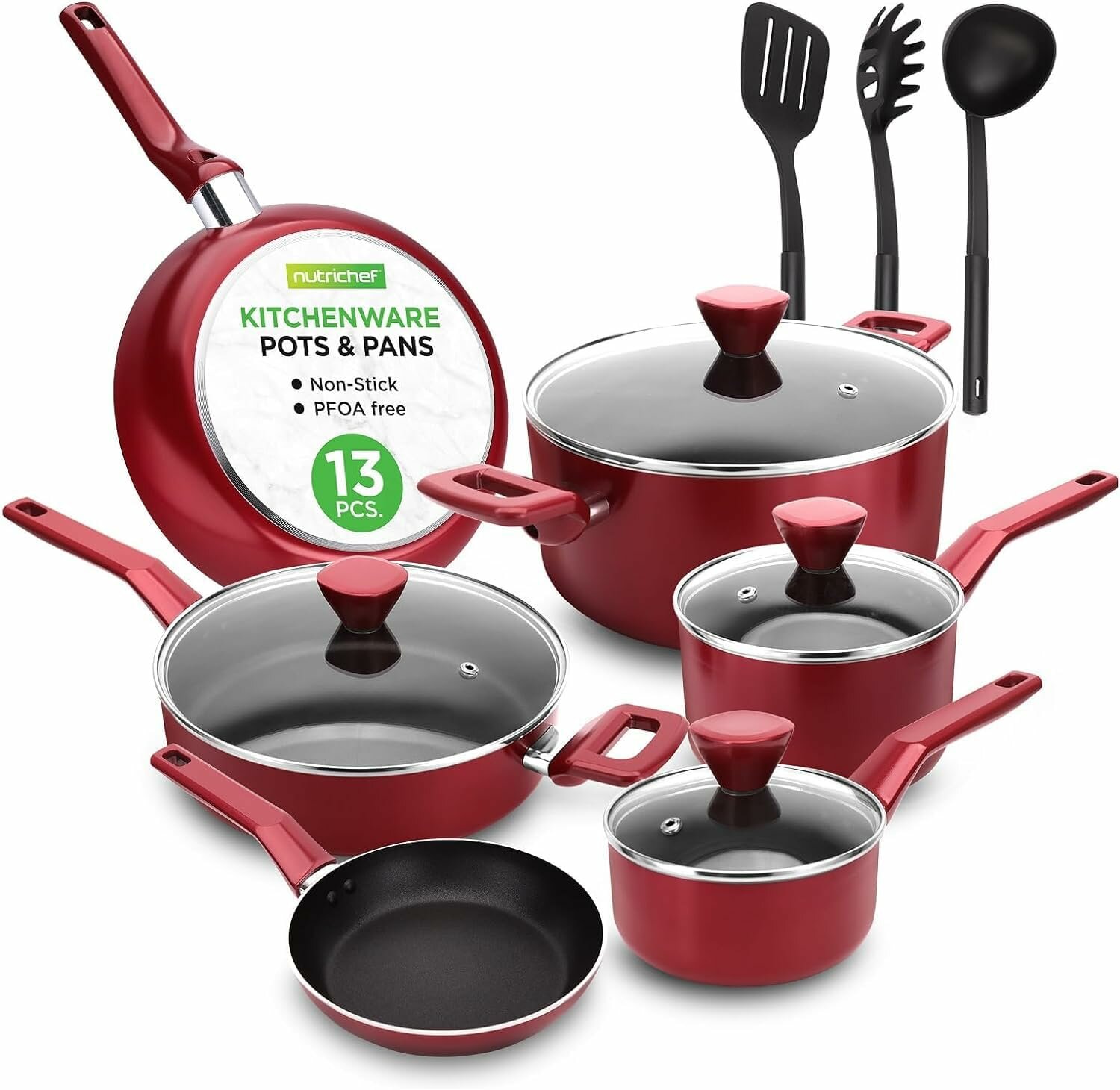 Nutrichef Набор Набор из 13 кастрюль и сковородок 13-Piece Pot and Pan Set Non-stick - Red