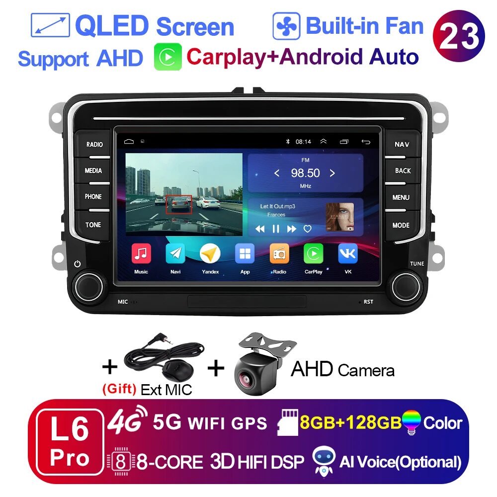 Автомагнитола LEHX Android 16 Octa Core с CarPlay, Wi-Fi, GPS для Volkswagen VW CC, Passat B7, Polo, Golf 5, 6, Jetta mk5, mk6
