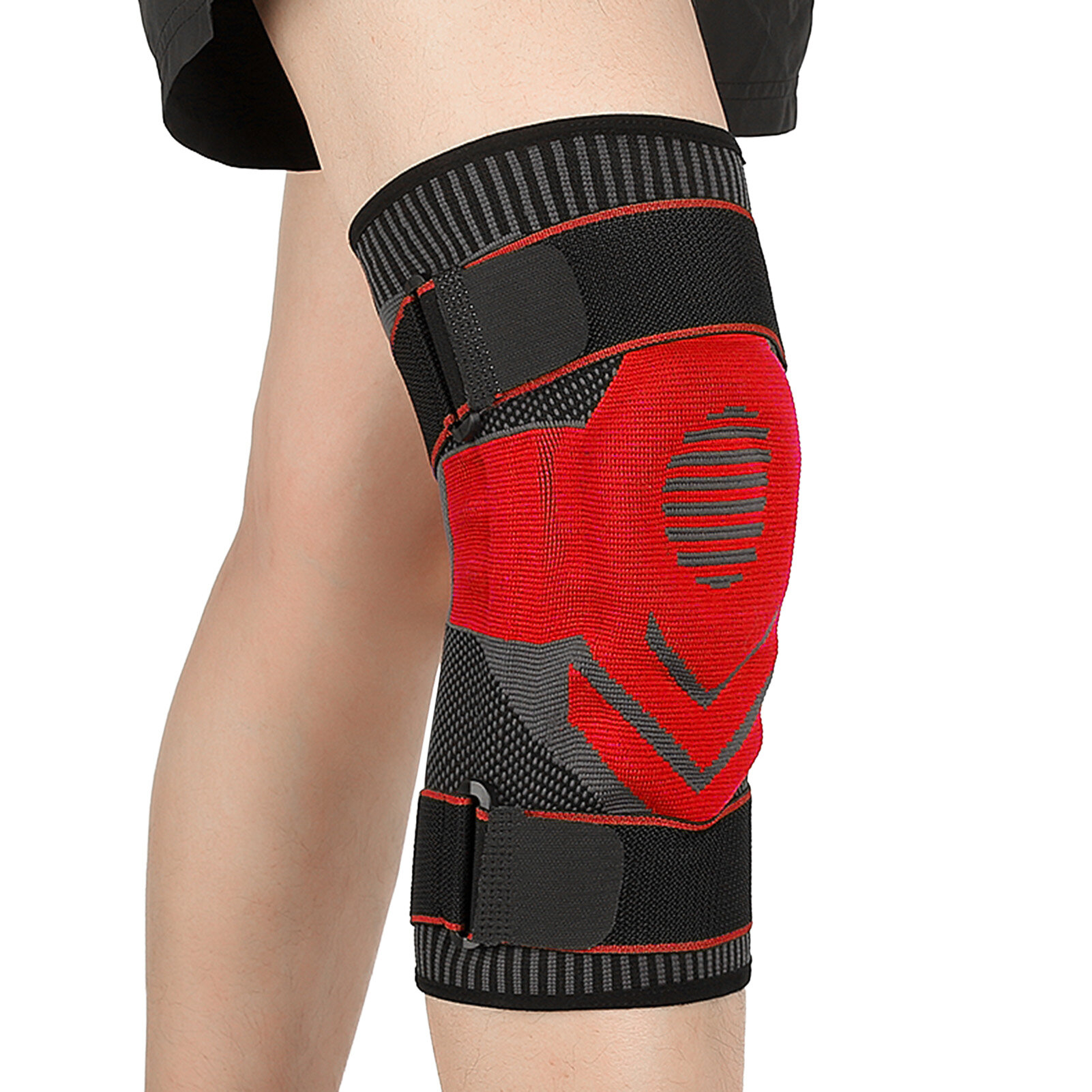 Кожаный подлокотник для колена Sport Knee Sleeve с подкладкой для подколенной чашечки для бега, тенниса, баскетбола, походов, темно-серый/красный/синий, унисекс, взрослый, 160 г, нитрон, спандекс, силикон, пружина, патчворк, 1 шт.