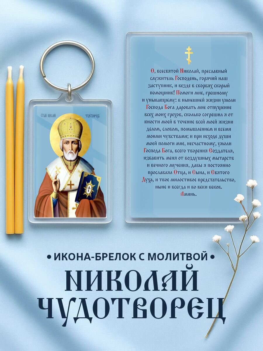 Икона на брелке Николай Чудотворец с молитвой