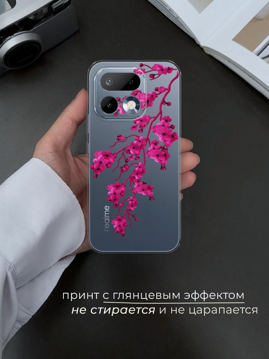Силиконовый чехол на Realme 16 Pro / Реалме 16 Про с принтом Яркая розовая сакура — фото 1