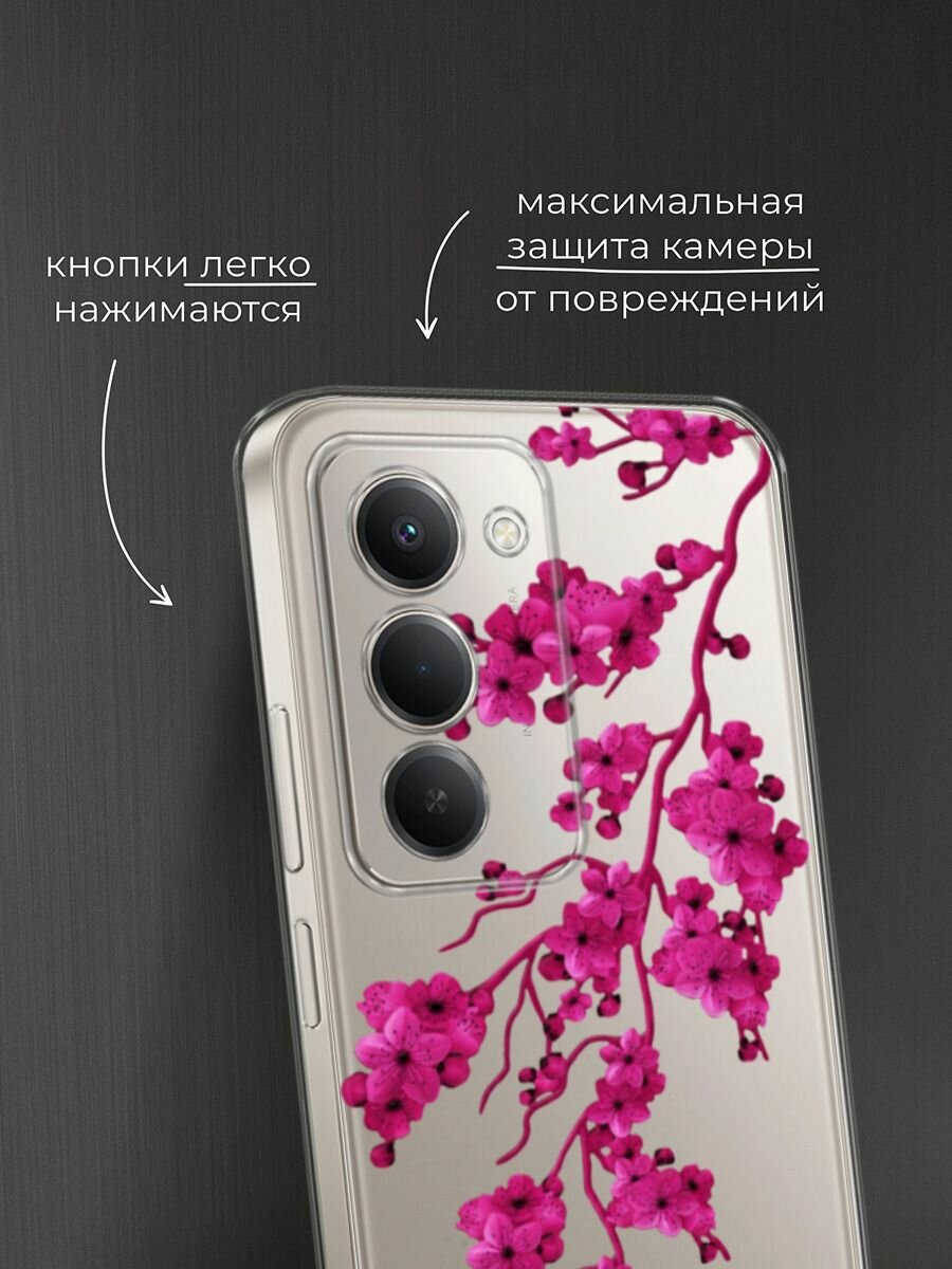 Силиконовый чехол на Xiaomi Redmi 15 / Сяоми Редми 15 с принтом Яркая розовая сакура — фото 1