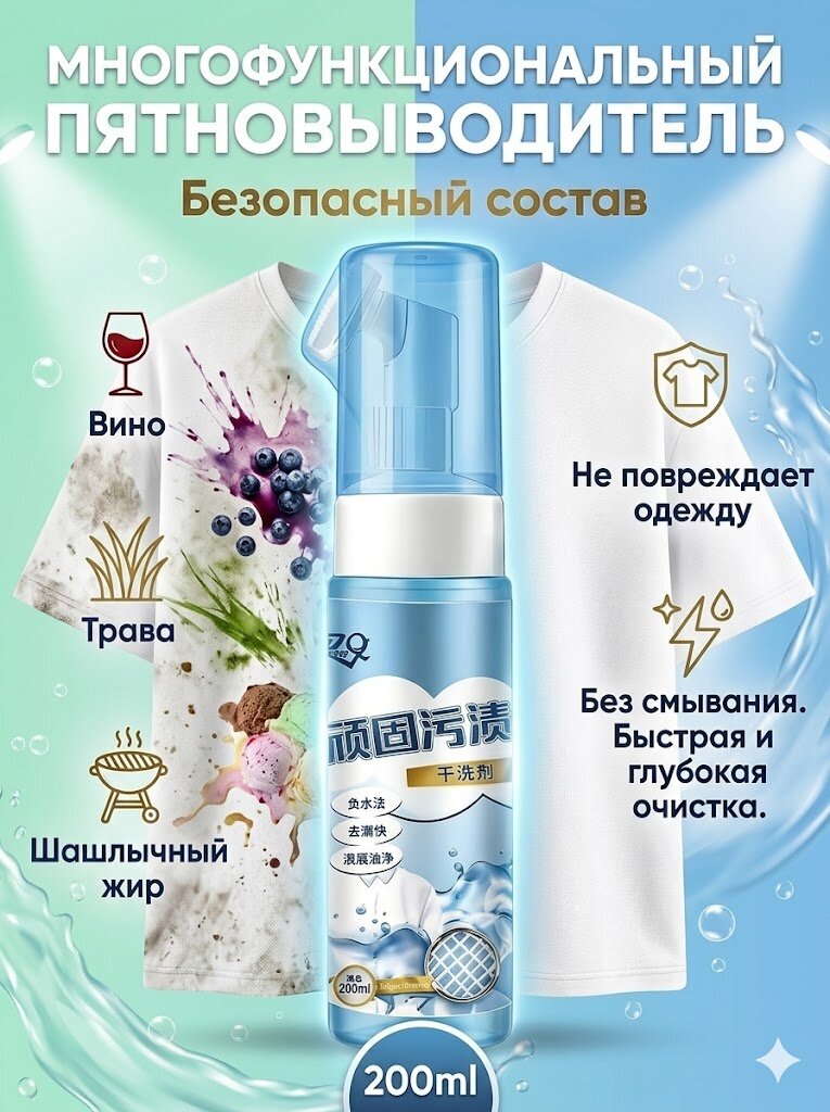 Очиститель для пуховиков и курток - спрей от пятен и грязи 200 мл | Быстрая очистка за 2 минуты