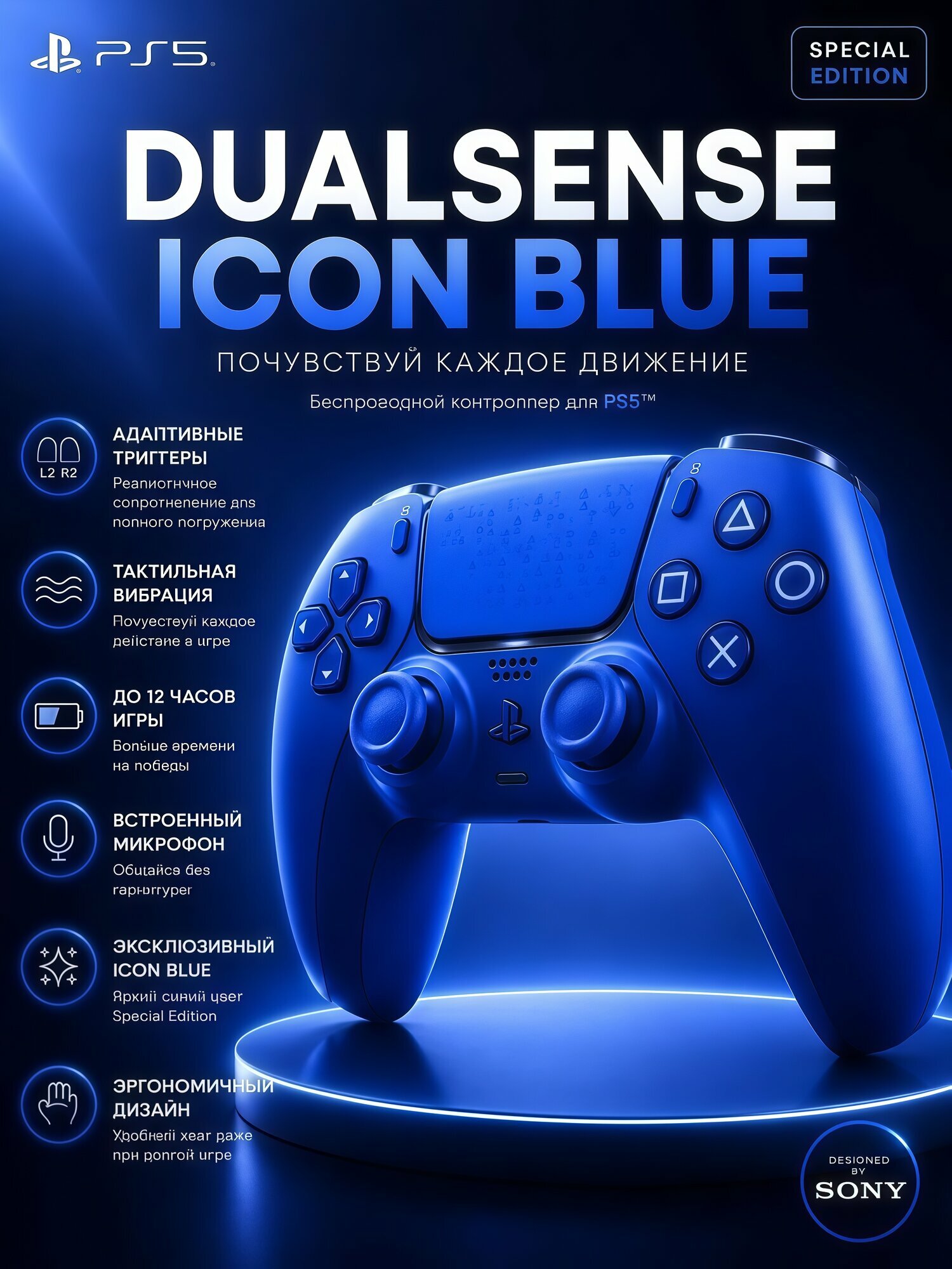 Геймпад Sony DualSense Icon Blue Special Edition (иконичный синий) (PS5) Синий