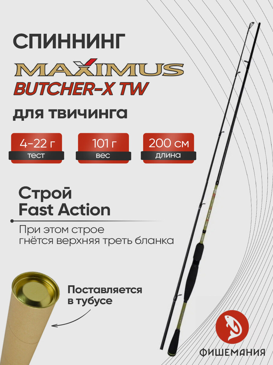 Спиннинг штекерный для рыбалки Maximus Butcher-X TW 20ML 200 см тест 4-22 гр