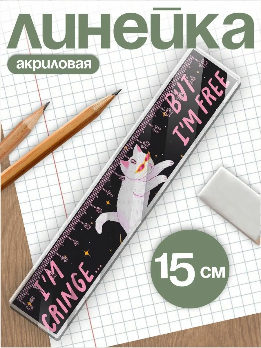 Канцелярия для школы линейка 15 см Гранж Котик Im cringe