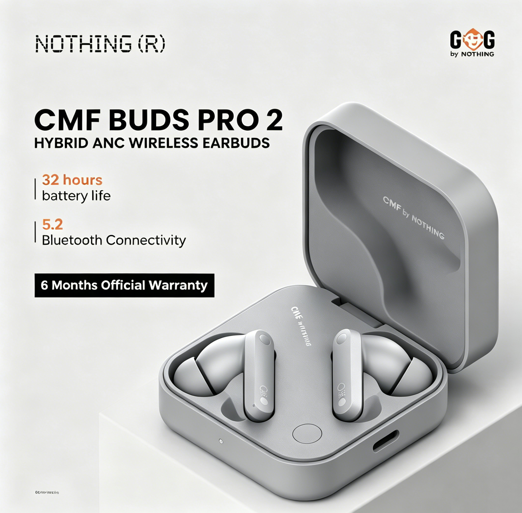 CMF by Nothing Buds Pro 2 Light Grey | TWS-наушники, ANC 50 дБ, LDAC, Hi-Res, IP55