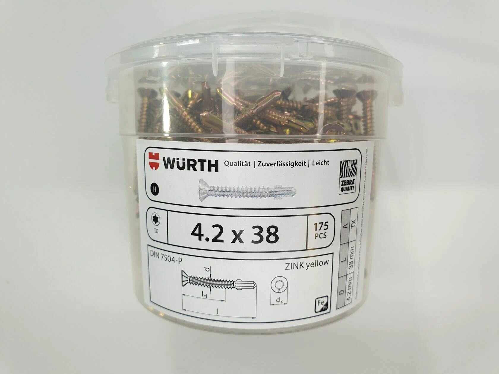 Саморез по металлу DIN 7504-P 4.2x38 желтое пассивирование (A3C) (175 pcs) WURTH, Германия