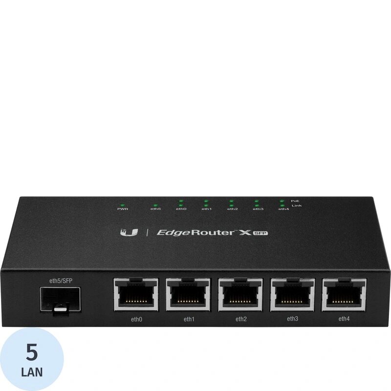 Маршрутизатор Ubiquiti X SFP (ER-X-SFP) 2 ядра (880 МГц), 5x 1G RJ45, 1xSFP