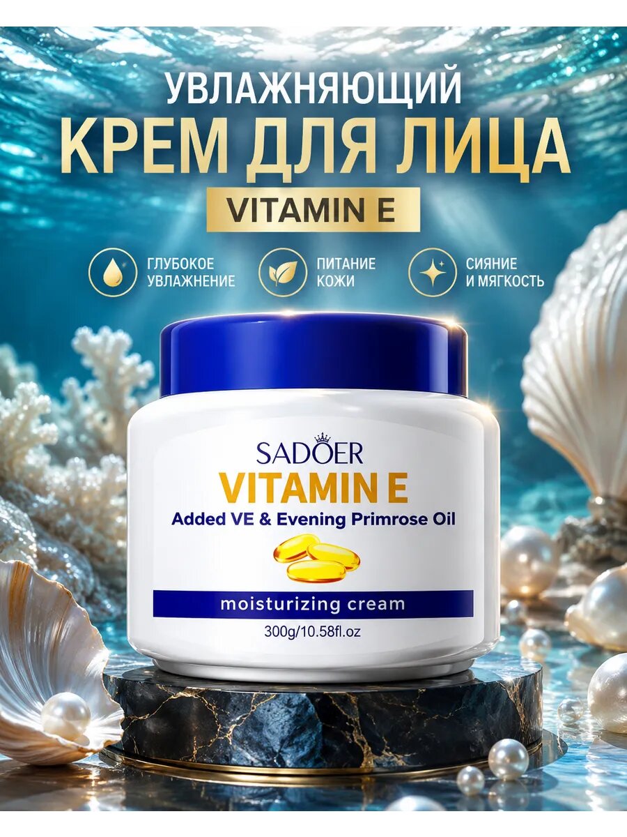 Увлажняющий крем SADOER, для лица и тела, с маслом примулы и витамином E, 300 г
