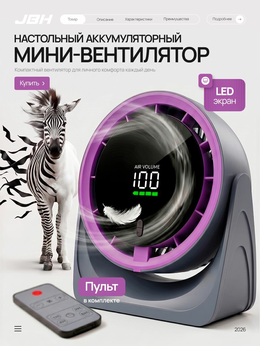 Вентилятор портативный настольный серый