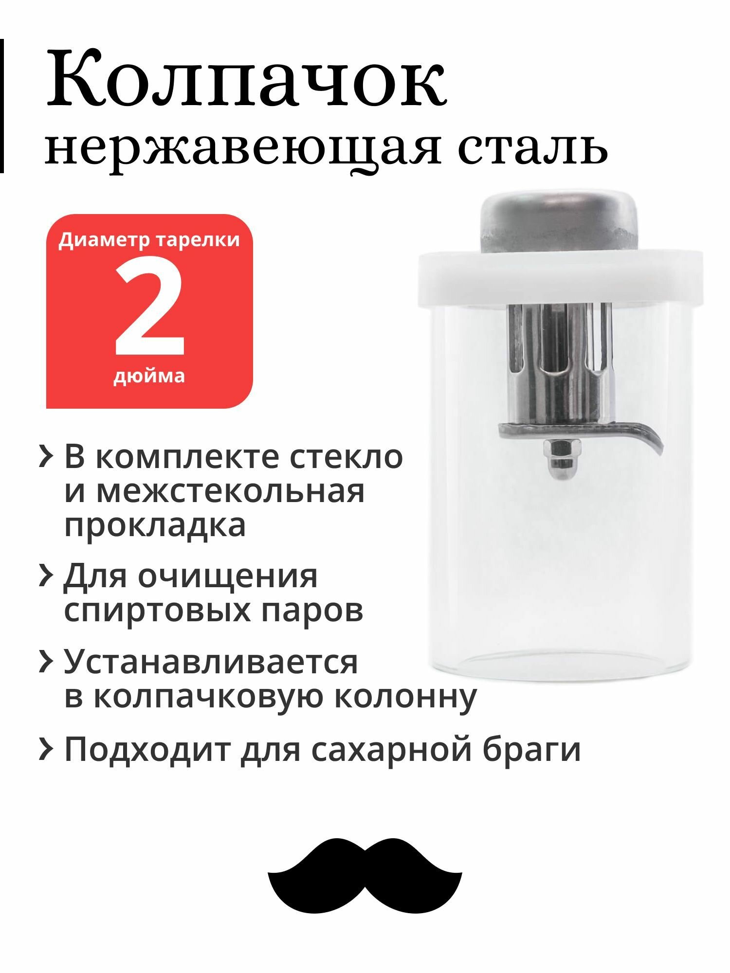 Колпачок из нержавеющей стали ProCap для тарельчатой колонны 2 дюйма, со стеклом и прокладкой