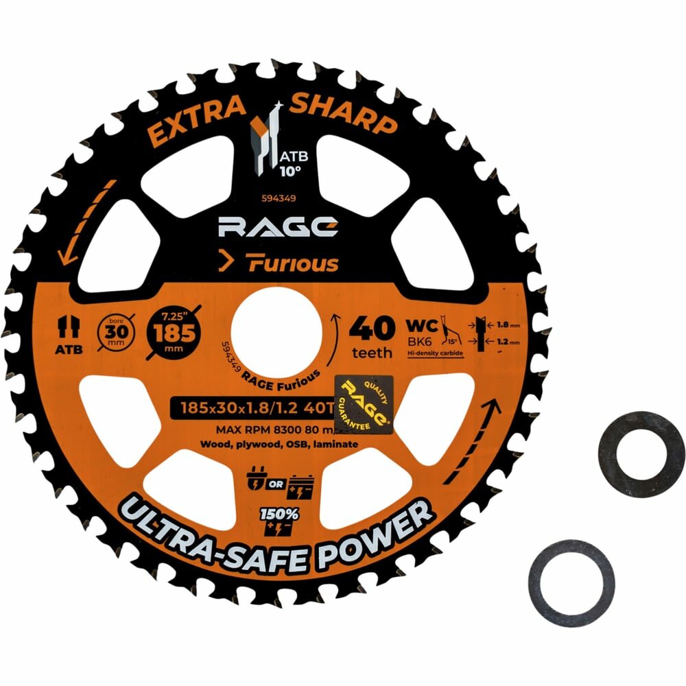 Диск пильный RAGE EXTRA SHARP 185 мм (7 1/4”) Z40 посадка 30+20+16 Furious 594349