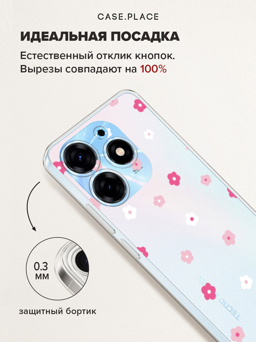 Чехол на Tecno Spark 10 Pro / Текно Спарк 10 Про с принтом "Весенние цветочки рисунок", прозрачный — фото 1