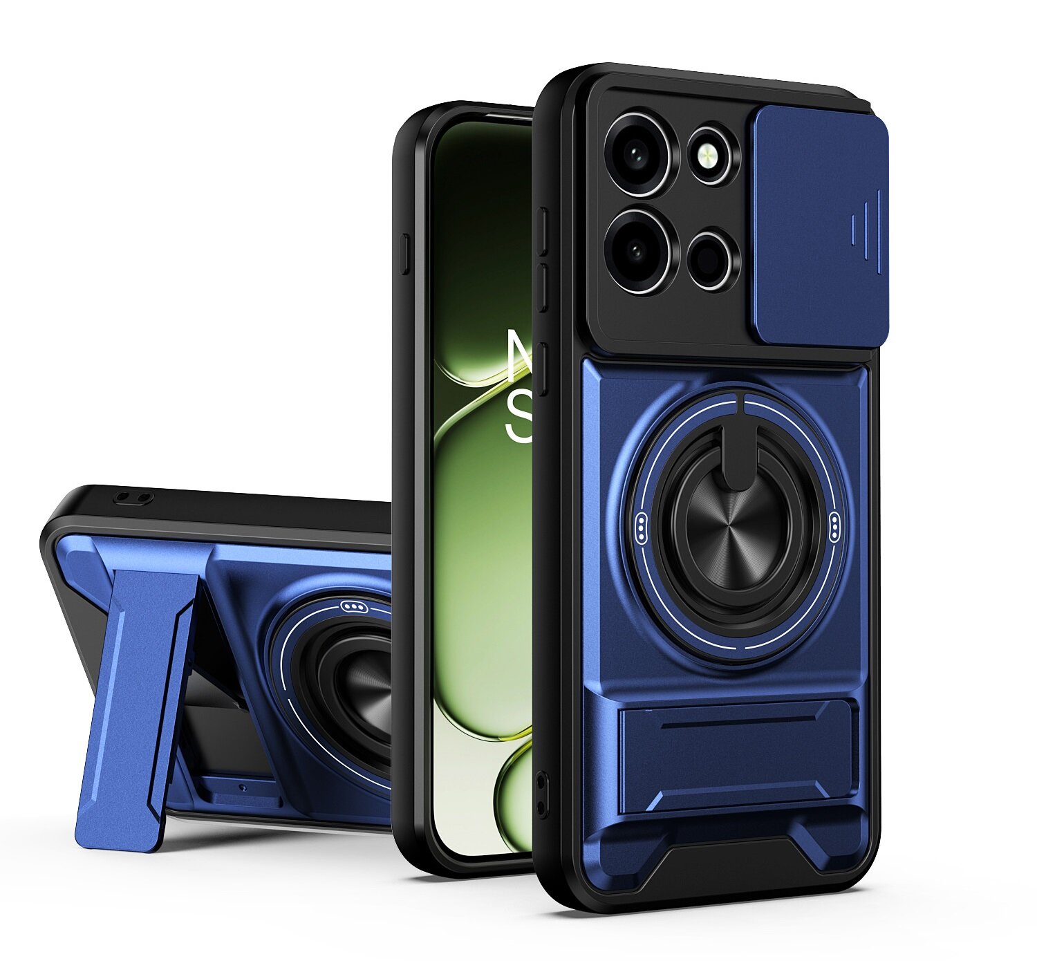 Противоударный чехол-бампер-пенал MyPads «Tenda antiurto» для Motorola G15/G15Power/G17/G17Power с закрывающейся камерой, магнитным кольцом и подст.
