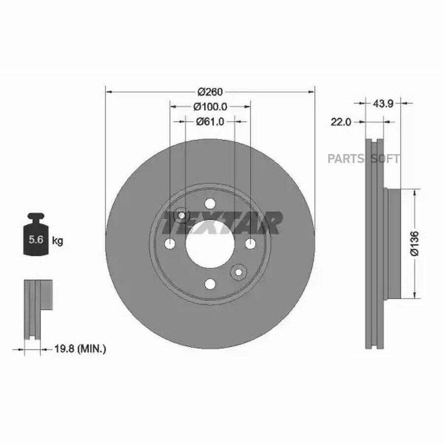 Диск тормозной NISSAN/RENAULT MICRA/NOTE/CLIO III перед. вент. 1шт (min 2 шт) PRO с покрытием PRO TEXTAR 92119203 | цена за 1 шт