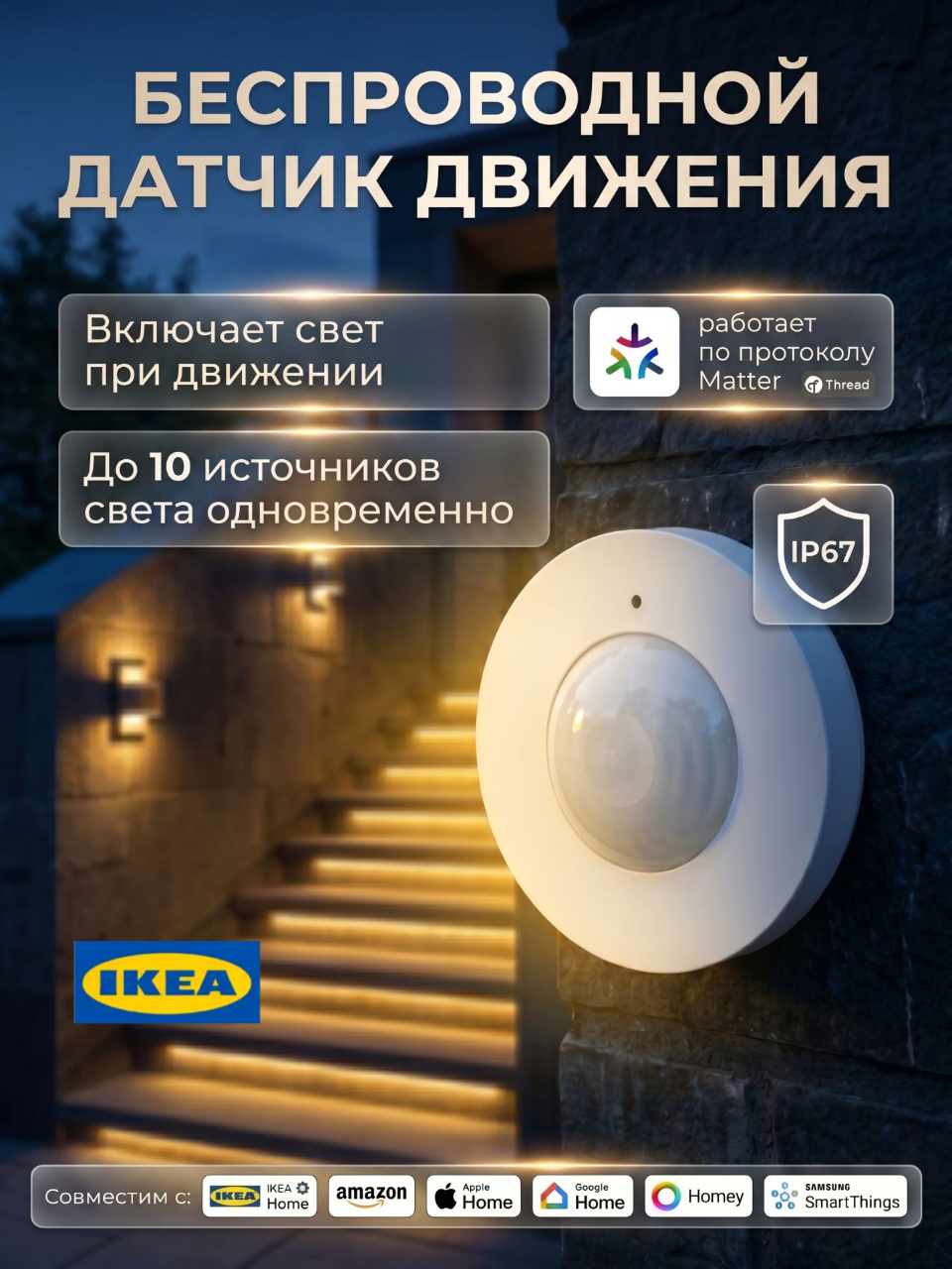 Беспроводной датчик движения для дома и улицы MYGGSPRAY 706.041.86, IP67