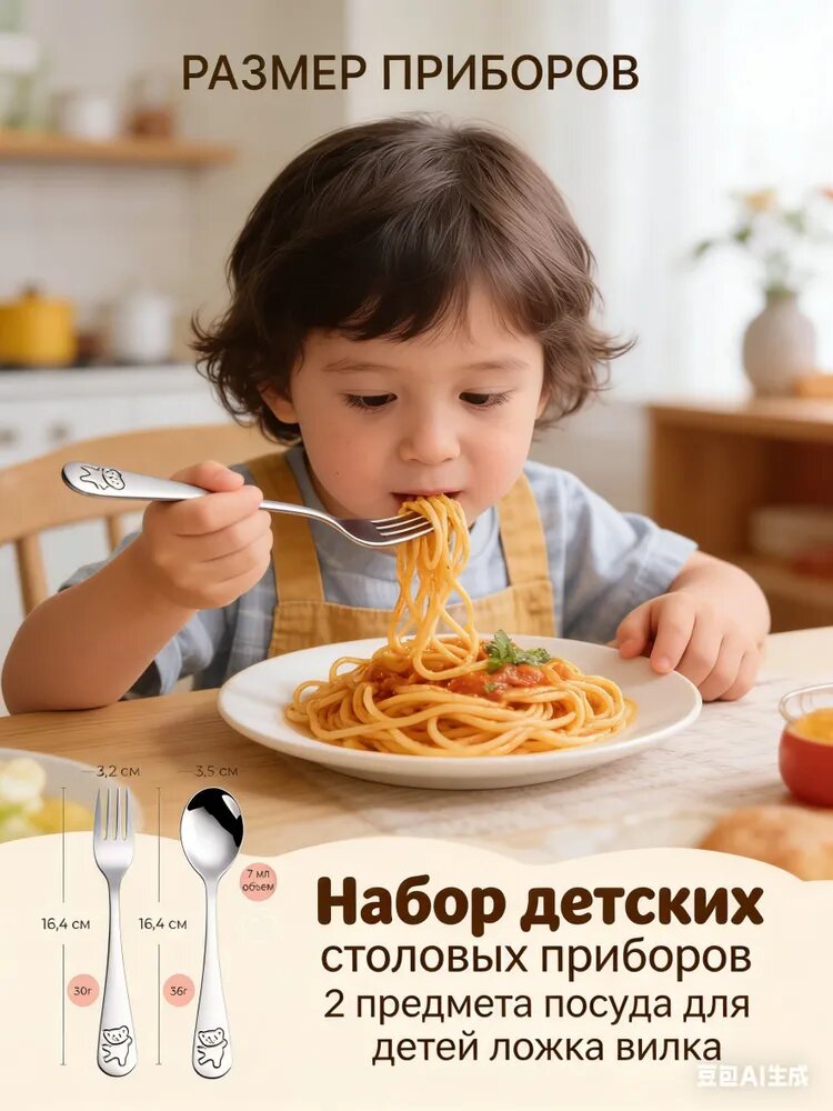 Набор детских столовых приборов 2 предмета посуда для детей ложка вилка