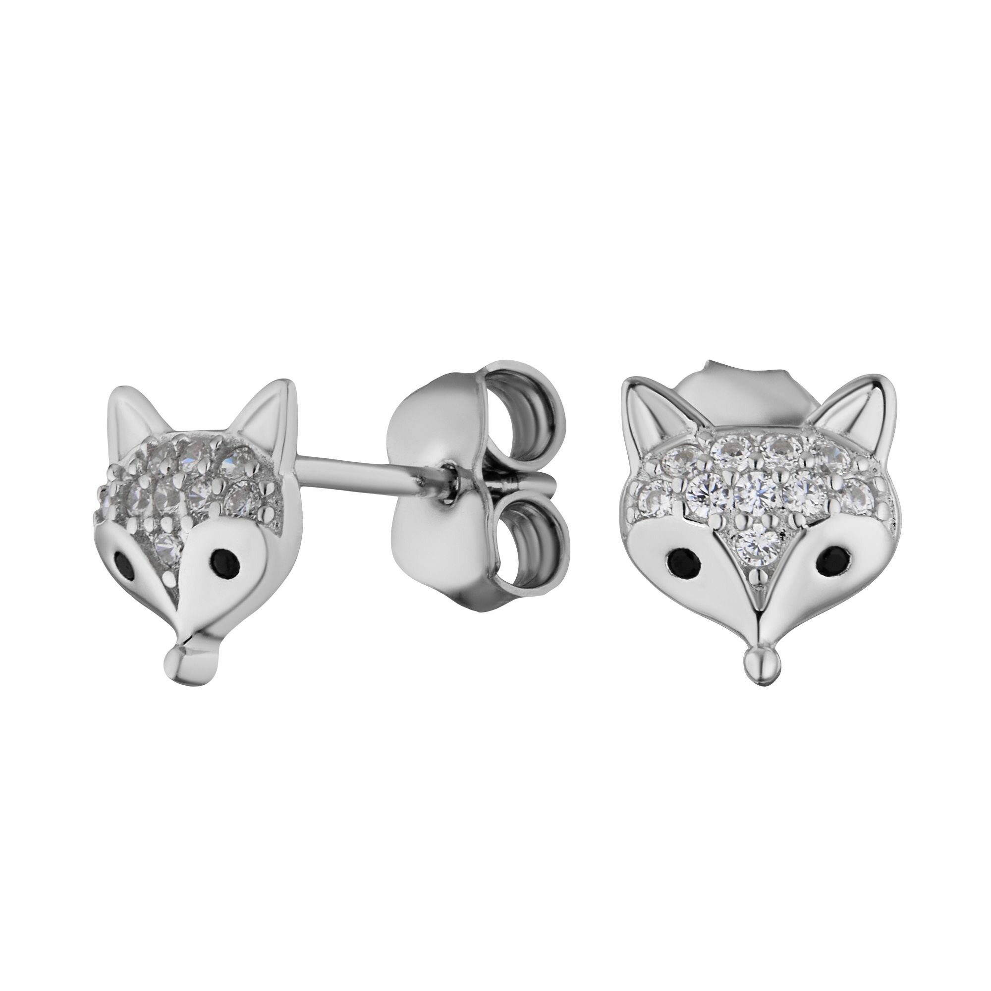 Серьги пусеты, серебро, 925 проба, родирование, фианит