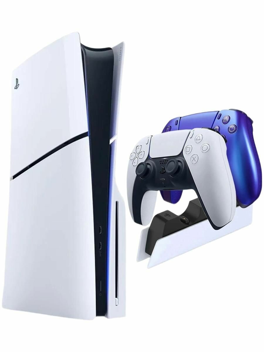 Sony PlayStation 5 Slim с дисководом + Второй геймпад индиго хром + зарядная станция