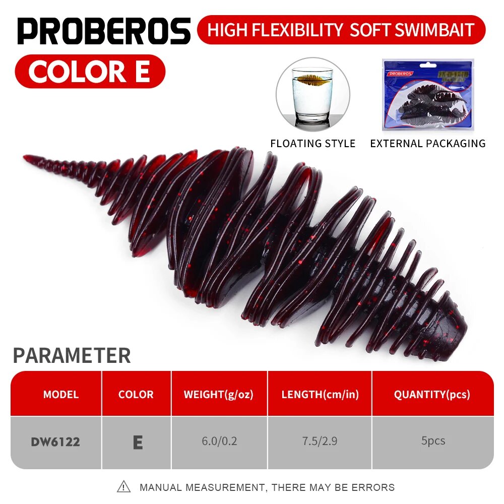 Набор из 5 искусственных приманок PROBEROS DW6122 Бордовый, color E