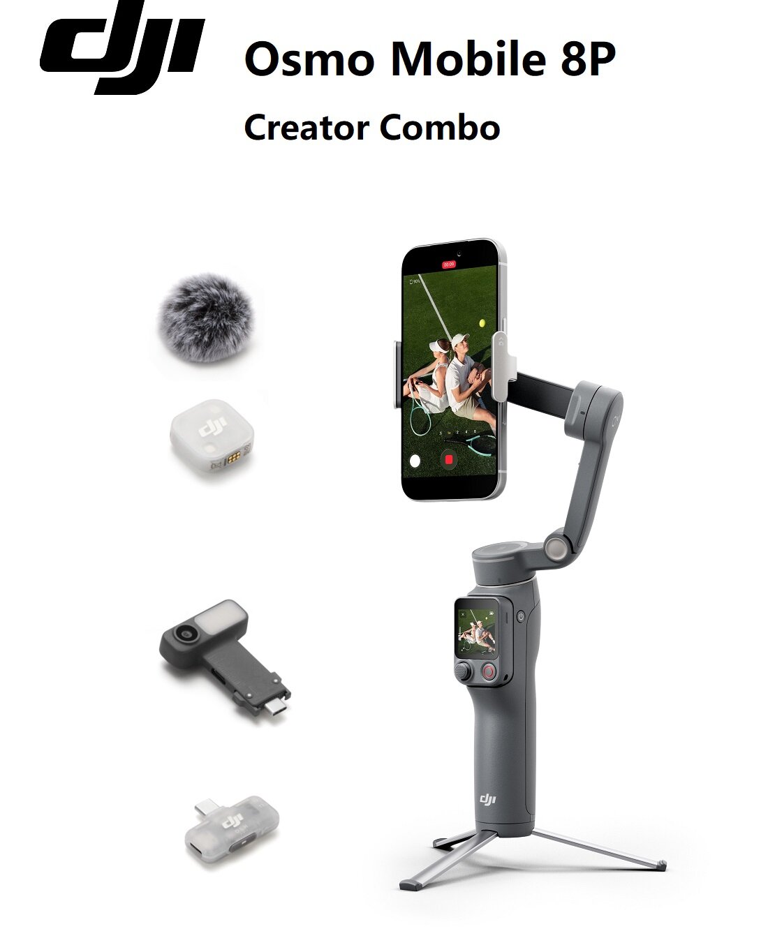 Стабилизатор для смартфона DJI Osmo Mobile 8P Creator Combo, 3-Осевая карданная стабилизация, AI tracking 8.0, серый