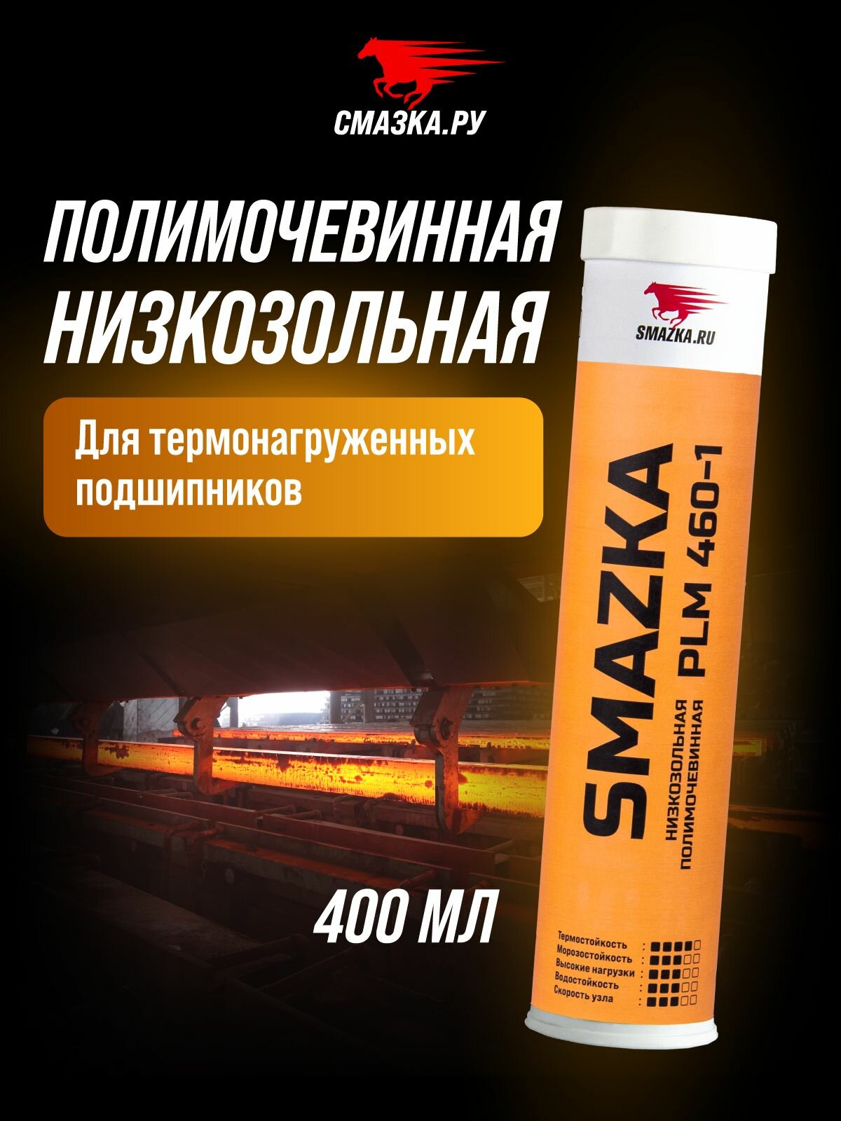 Низкозольная полимочевинная смазка для подшипников МС PLM 460-1, ВМПАВТО, 400 мл, картридж