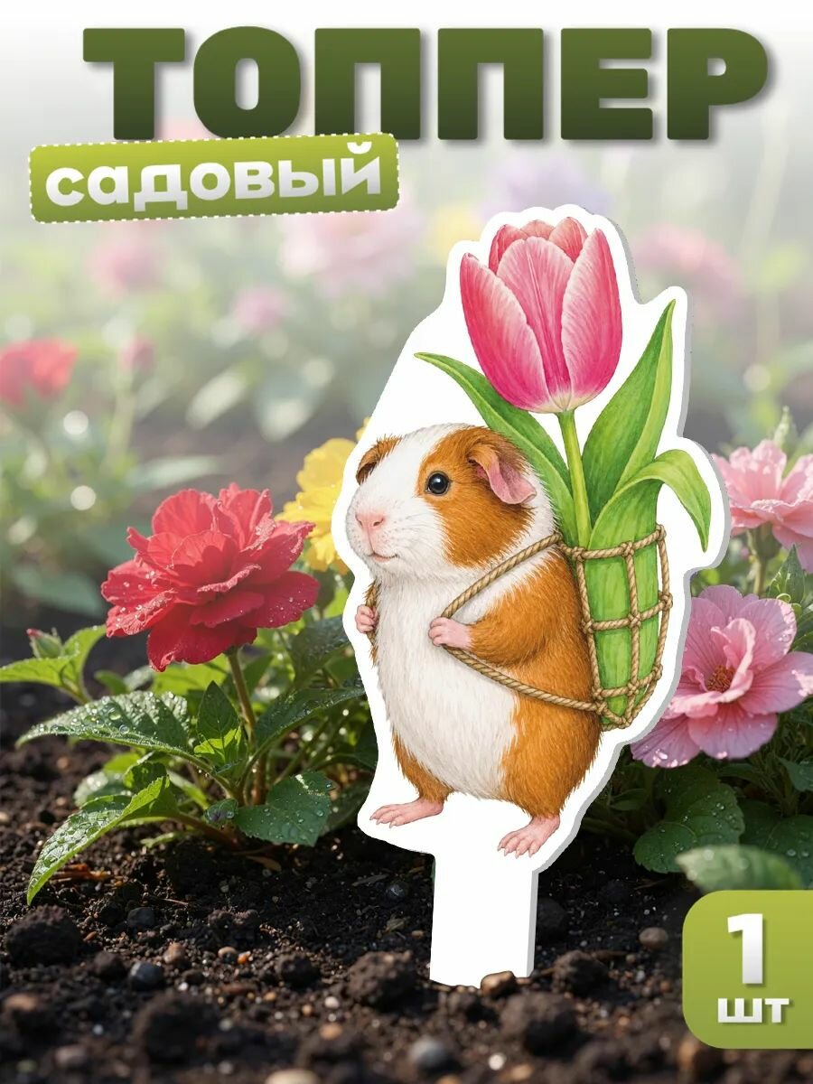 Садовые фигурки для дачи Морская свинка с тюльпаном