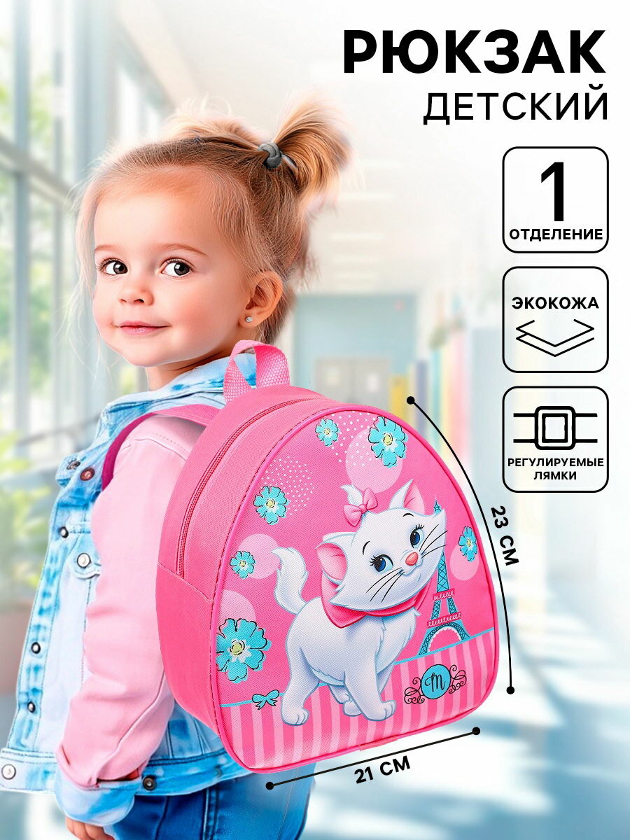 Рюкзак детский для девочки, на молнии, розовый, 23x21x10 см, Коты аристократы