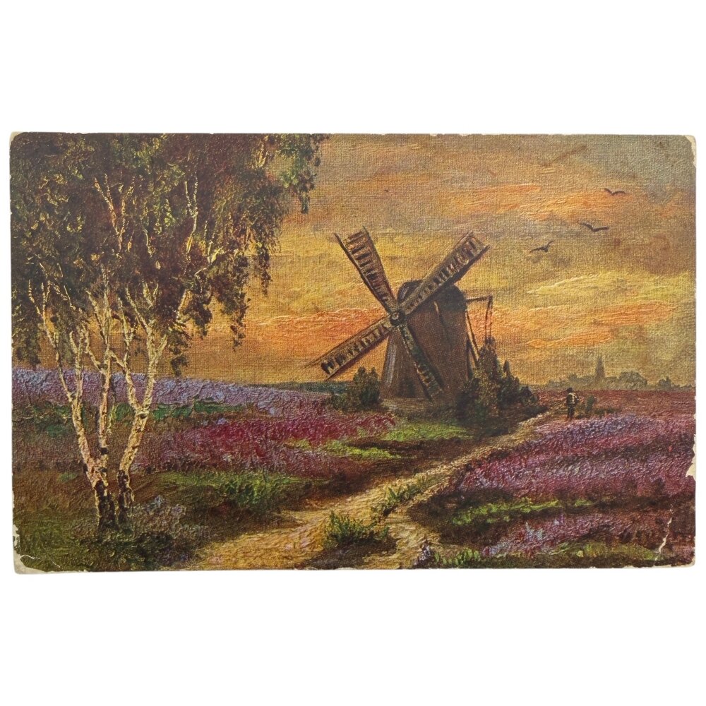 Почтовая открытка "Ветряная мельница на вересковом поле" 1900-1909 гг. Германская Империя