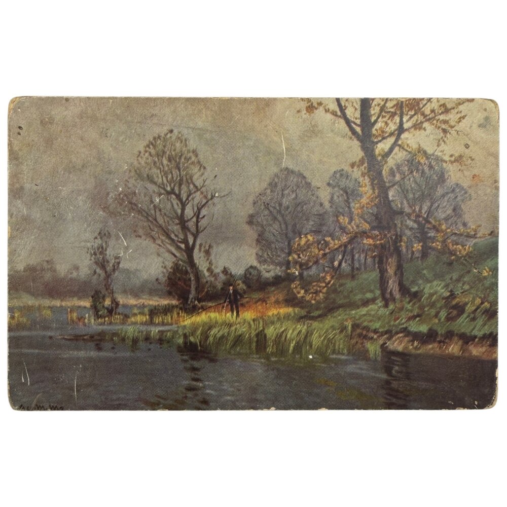 Почтовая открытка "Рыбак на берегу реки" 1910-1917 гг. Германская Империя