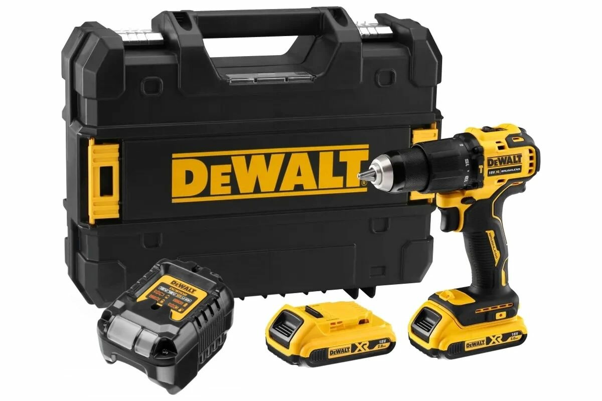 Аккумуляторная ударная дрель-шуруповерт DEWALT DCD709D2T, 18 В, 1650 об/мин, 28050 уд/мин, с 2 АКБ 2 Ач и ЗУ, в кейсе TSTAK DCD709D2T-QW