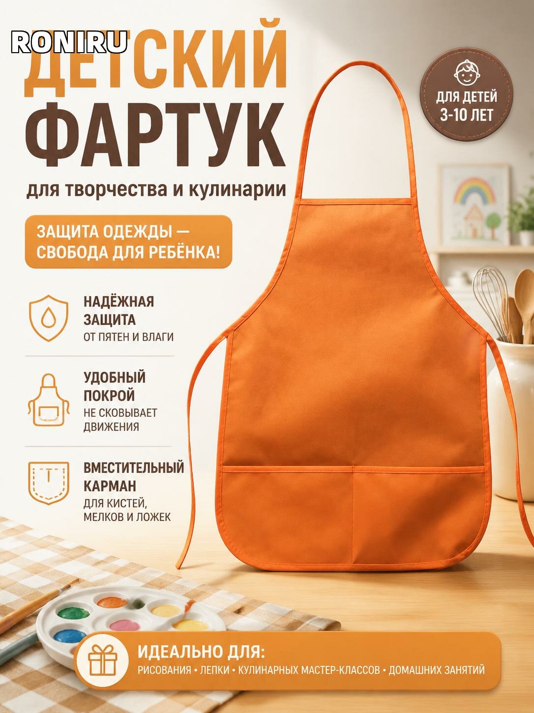 Детский фартук без рукавов для рисования и кулинарии — защитный фартук с карманом для мастер-классов и дома.