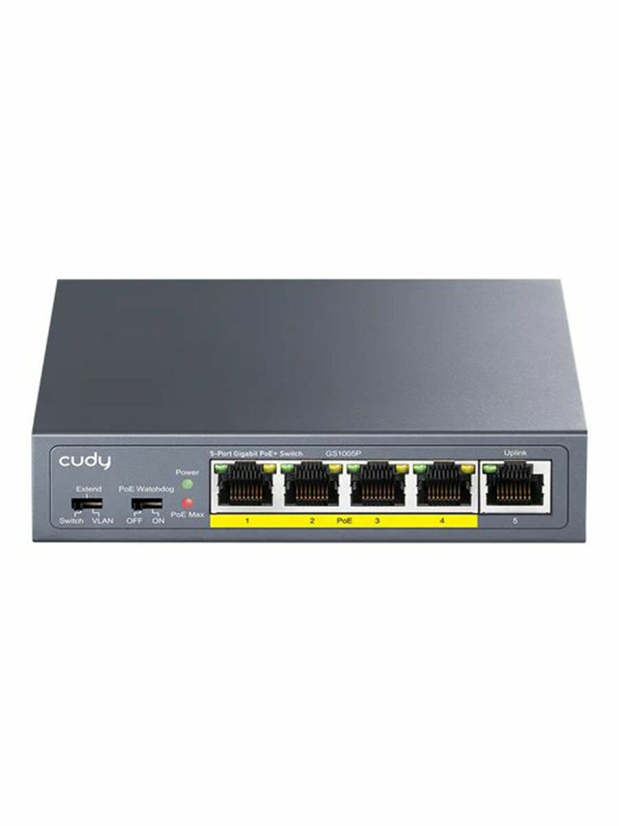 Cudy GS1005P Коммутатор, 5 портов, с поддержкой PoE+ (60 Вт), серый