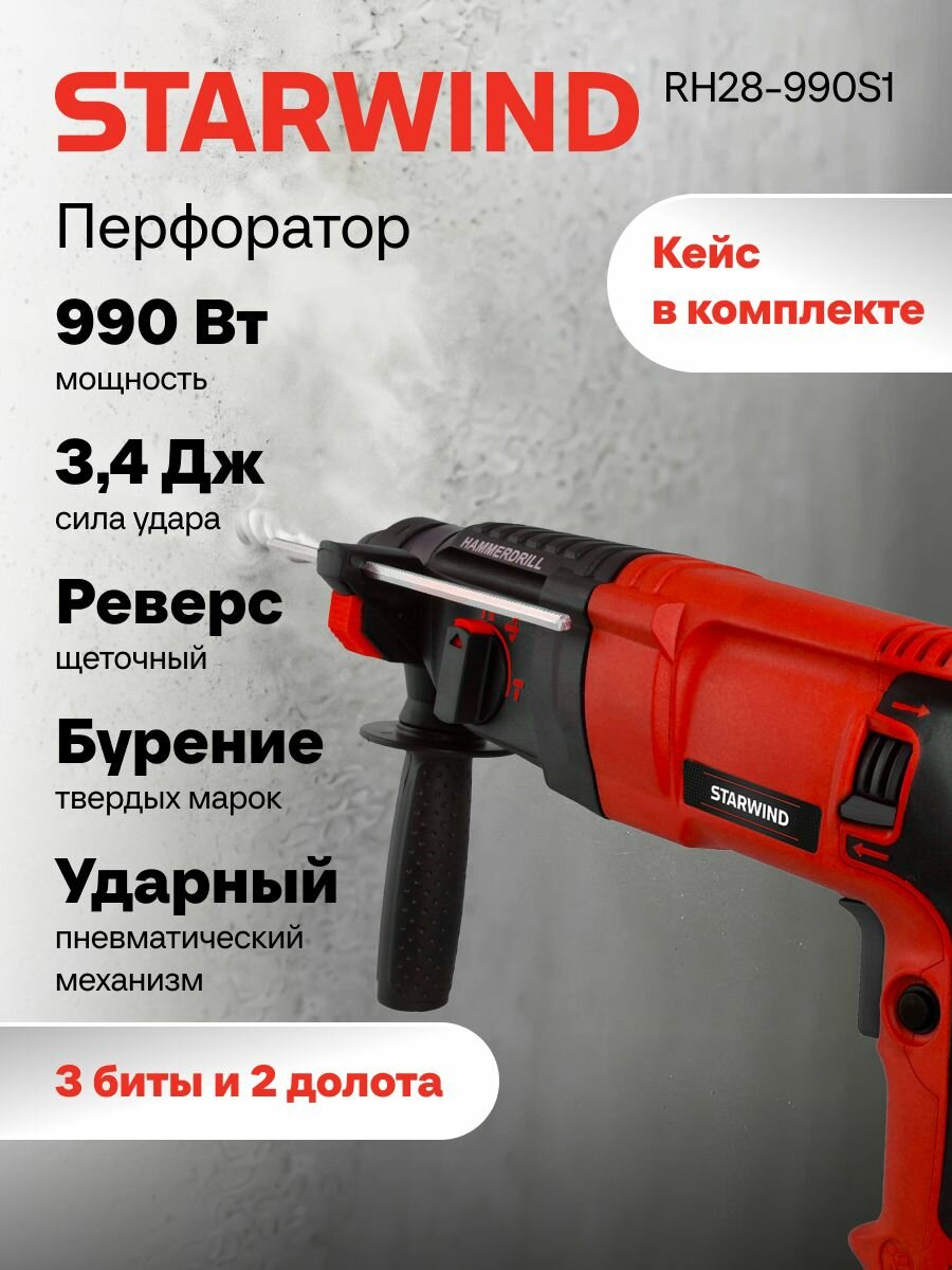 Перфоратор RH28-990S1 патр: SDS-plus уд:3.4Дж 990Вт (кейс в комплекте) перфоратор дрель ударная буровая